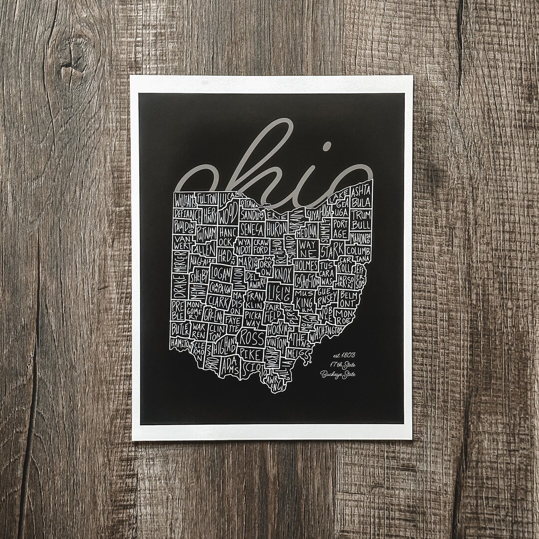 Ohio State County Map Unique Map of Ohio Ohio Art Print - Etsy