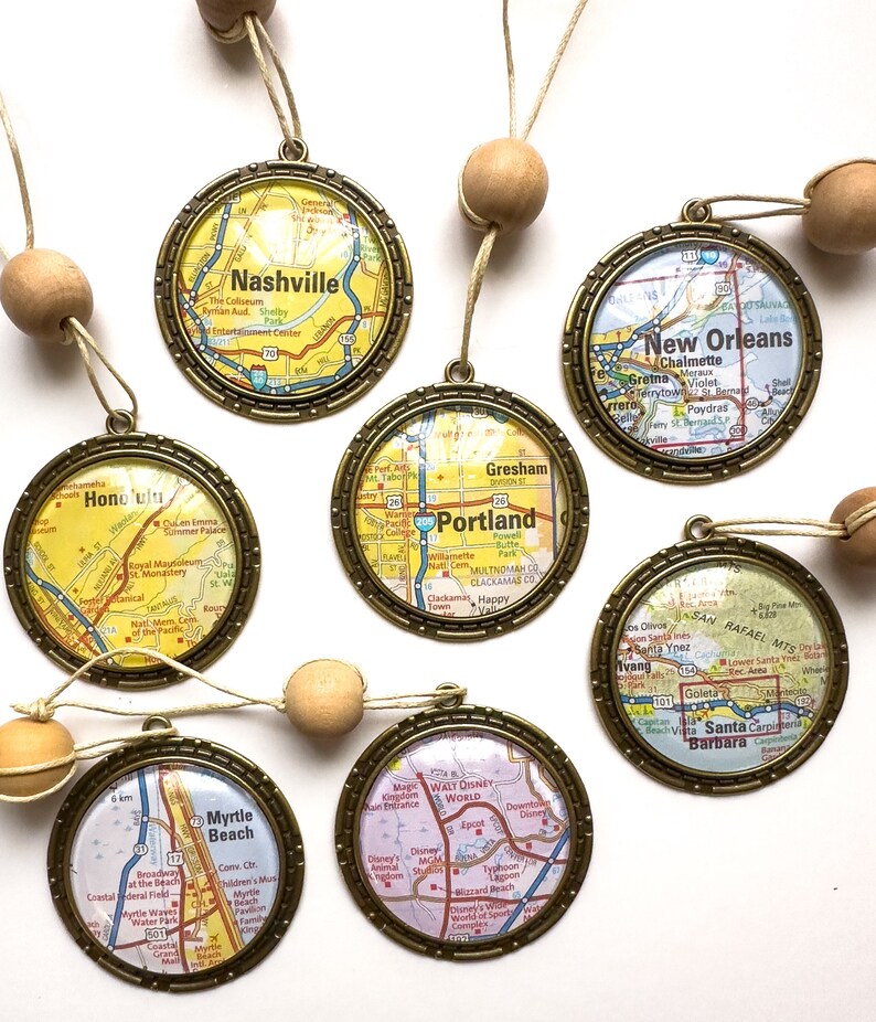 Upcycled US City Map Christmas Ornament, Last Minute Gift, Travel ...