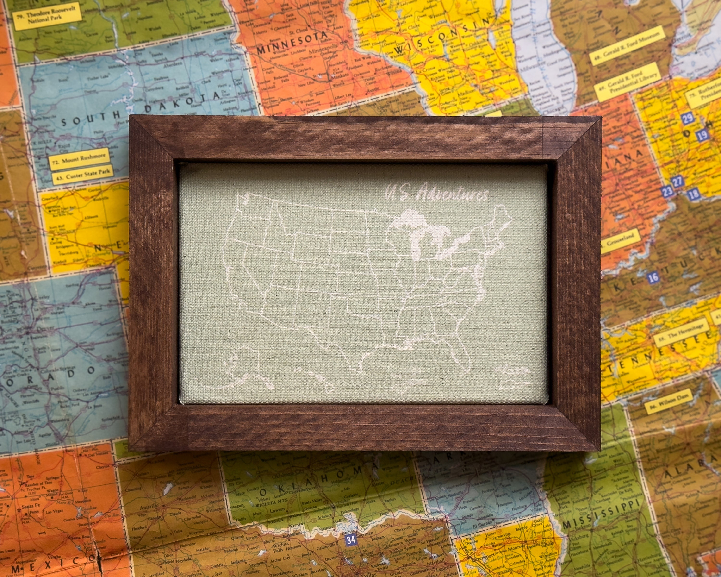 Green Push Pin Map, 5 X 7 Small Travel Adventure Map, Checklist Map ...