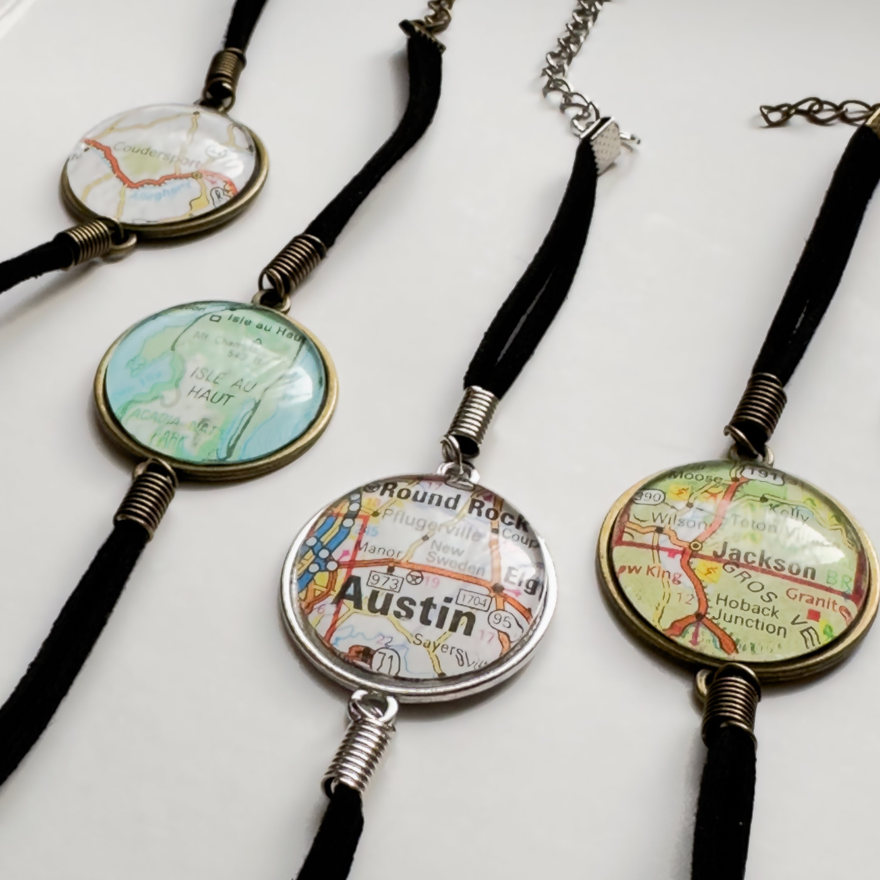 Unique Map Bracelet With Custom US Map Location, Upcycled Map Jewelry ...