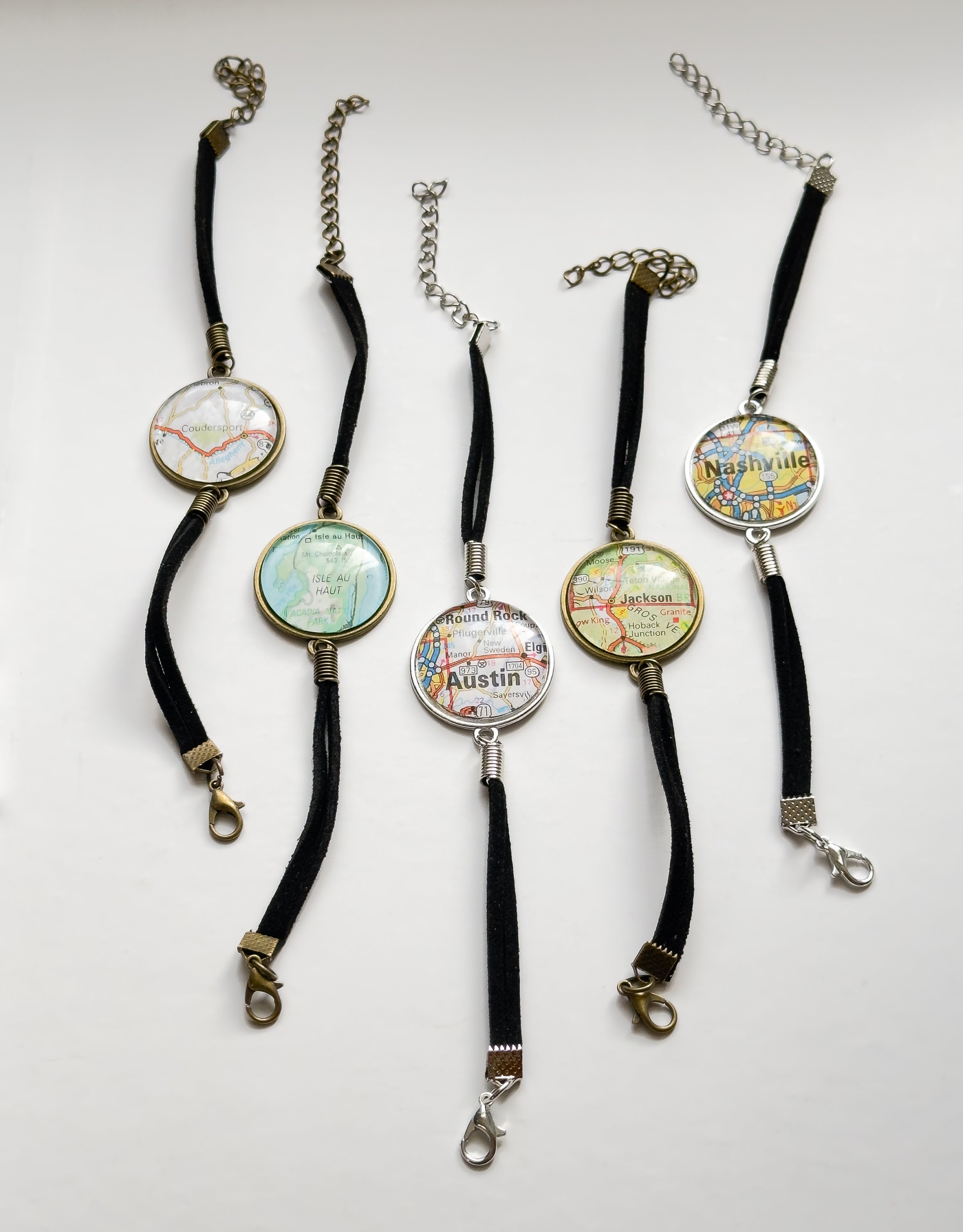 Unique Map Bracelet With Custom US Map Location, Upcycled Map Jewelry ...