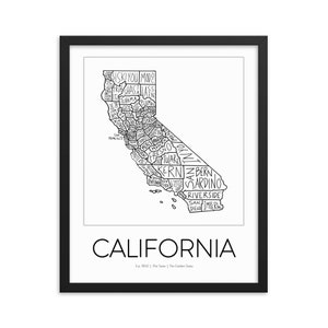 California Map Art, California Counties Print, California Hand-drawn ...