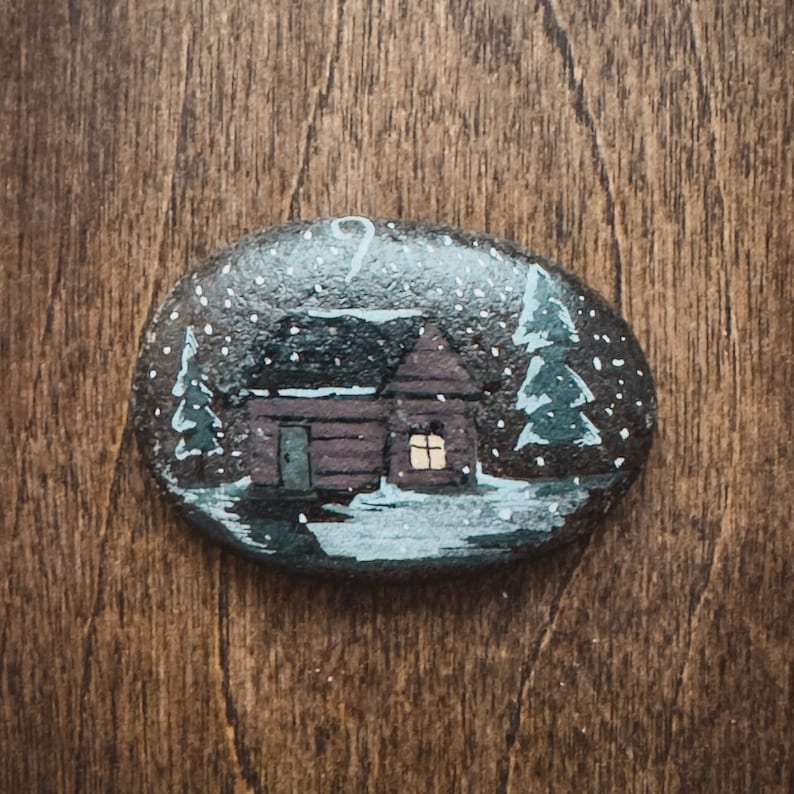 Small Painted Winter Stones, Set of 4, Painted Rocks, Rock Art, Rock ...