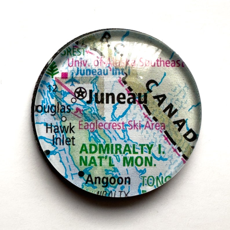 Alaska & Cities juneau, Sitka, Anchorage Upcycled Map Magnets. Set of 4 ...