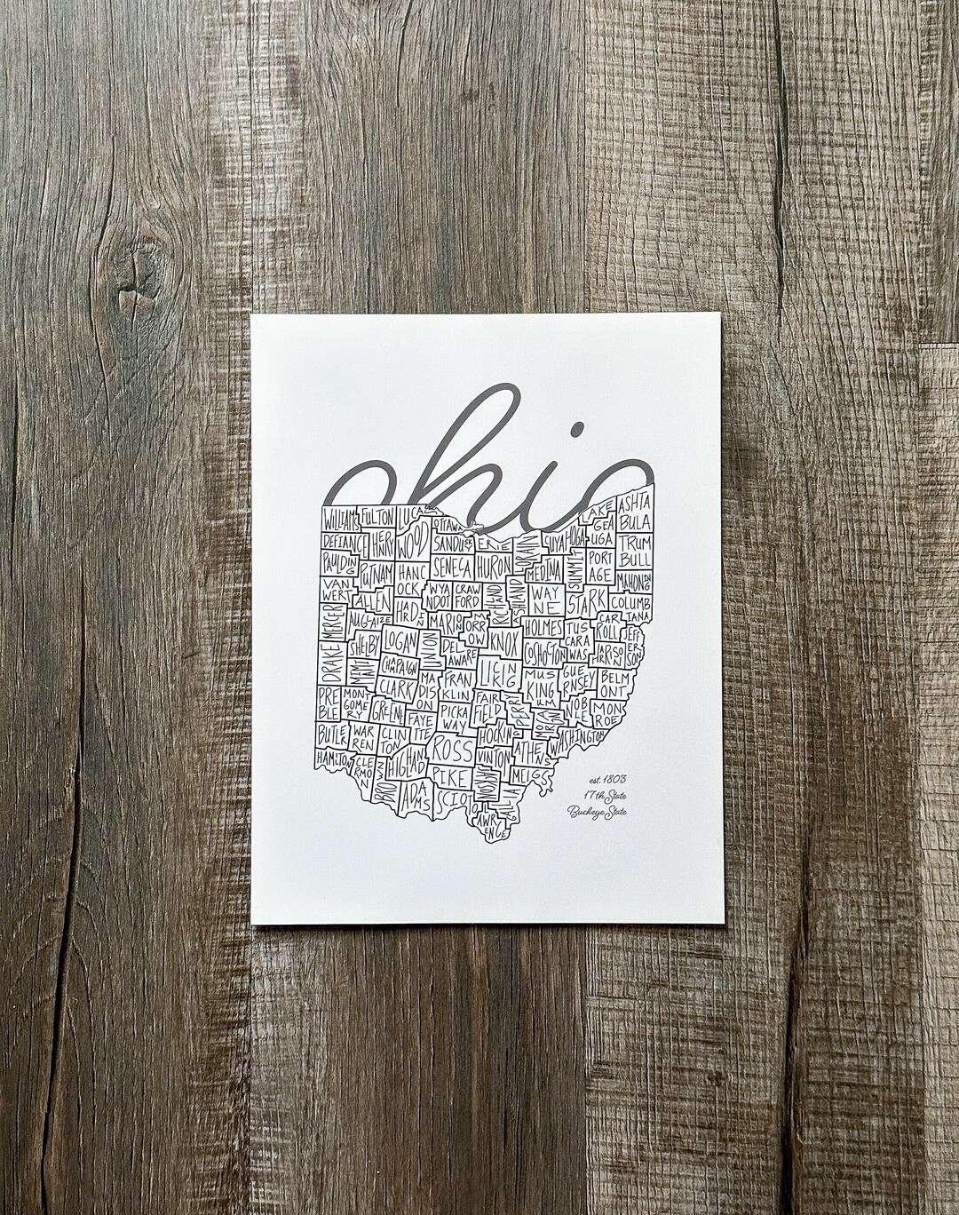 Ohio State County Map Unique Map of Ohio, Ohio Art Print, Wall Decor ...