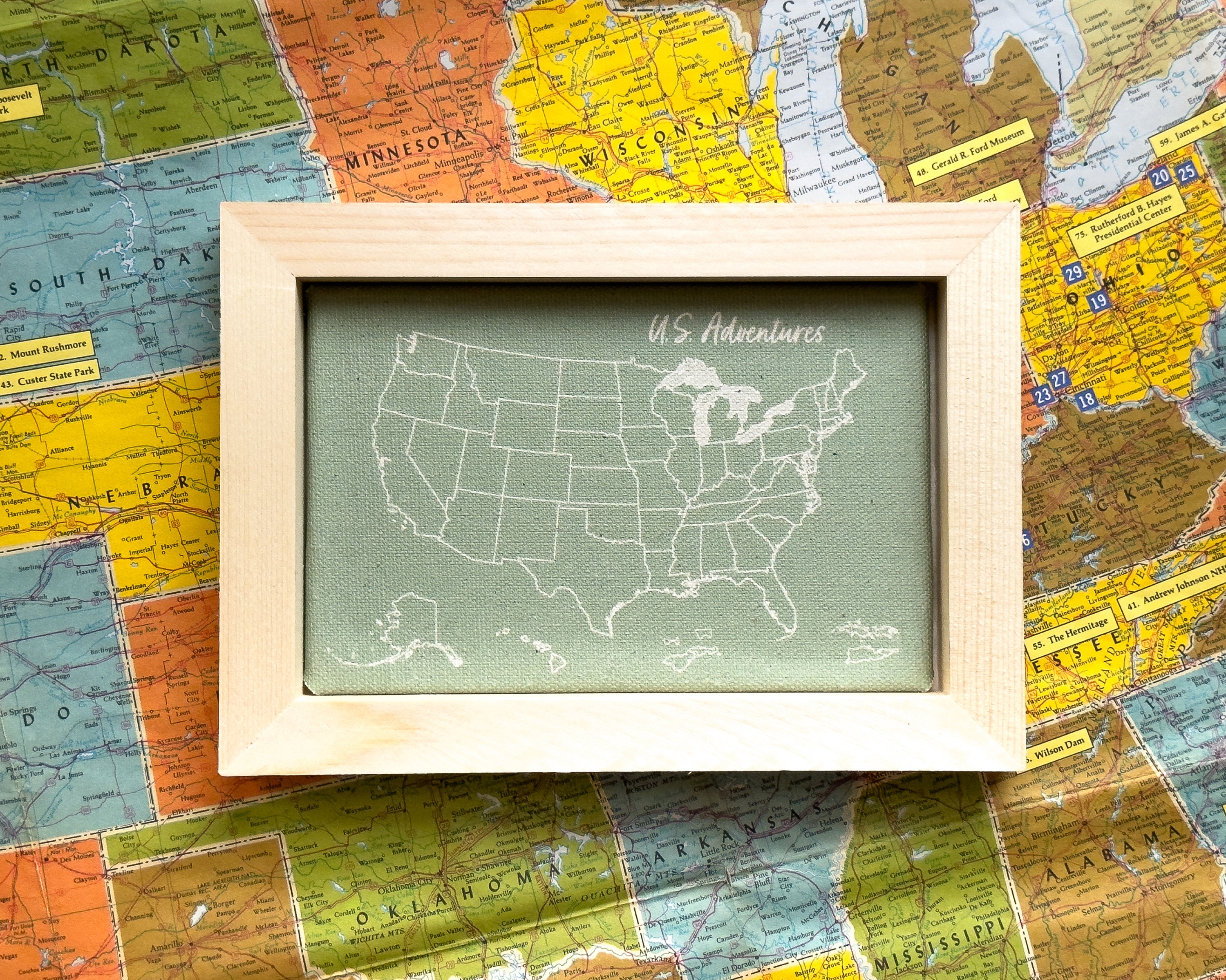 Green Push Pin Map, 5 X 7 Small Travel Adventure Map, Checklist Map ...