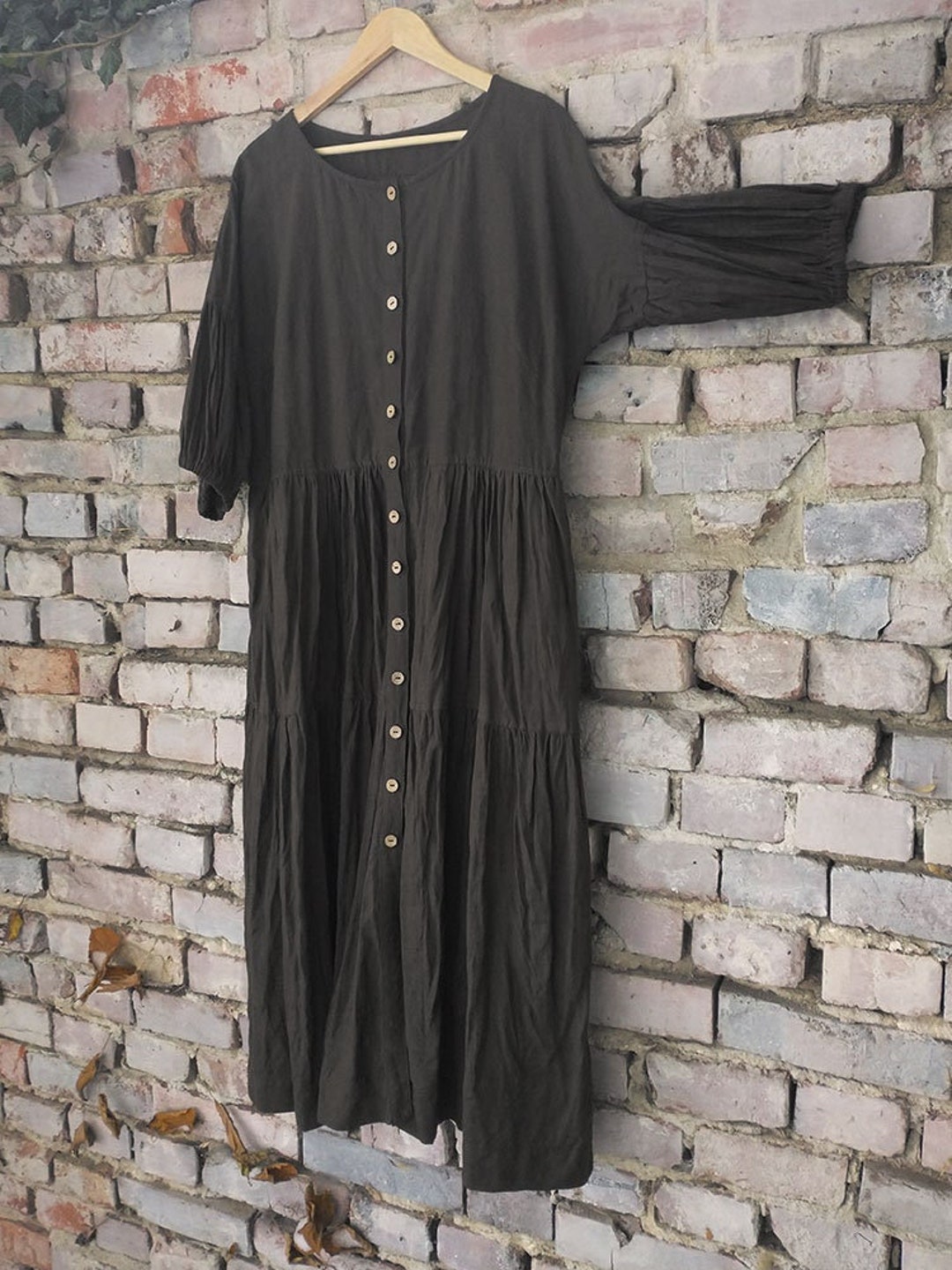 Long, Linen Dress With Frills/ Women's Button-down Long Shirt/ Boho ...