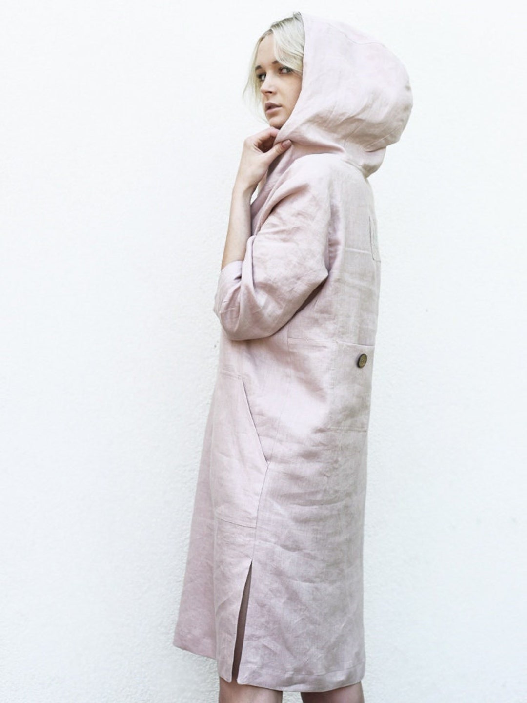 Women's Linen Hoodie. Midi Dress/tunic With Hood. Ladies Long Linen ...