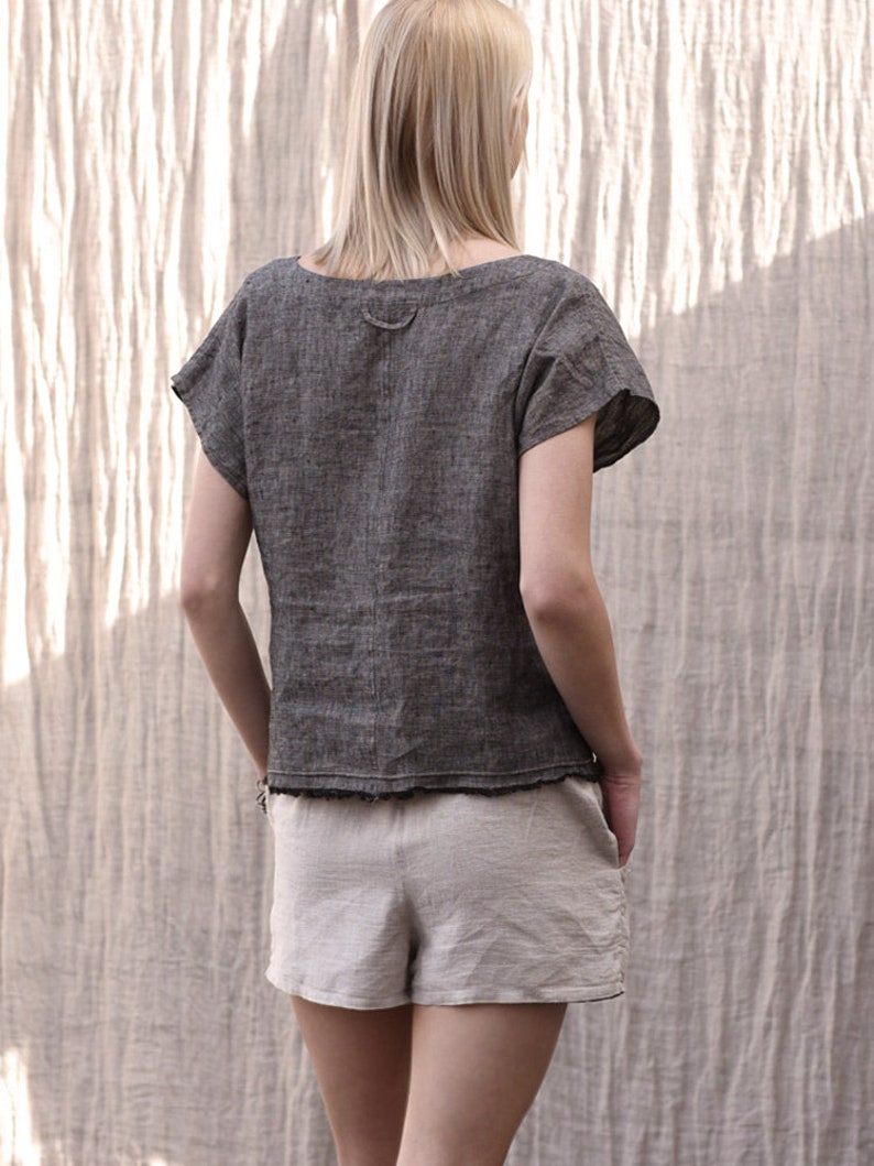 Handmade Linen Blouse: Women's V-neck Top With Coconut Buttons - Etsy