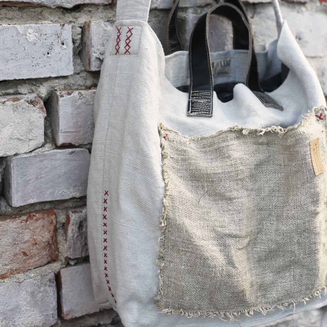 Shoulder Bag / Big, Heavy Linen Bag / Oryginal Linen Bag / Women Grey ...
