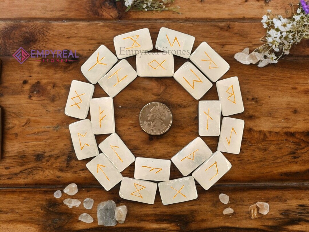 White Quartz Rune Stones Set Handcrafted Divination Tool | Handcrafted ...