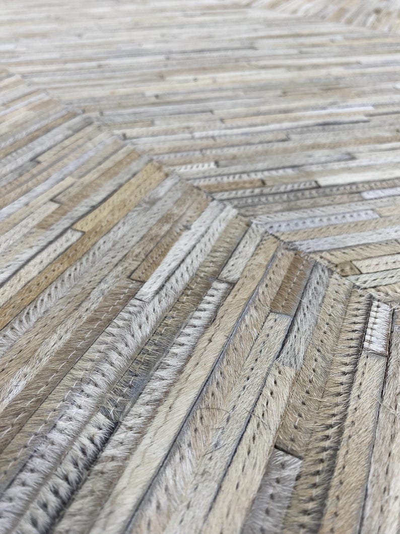 Neutral Chevron Cowhide Rug, Patchwork Leather Area Rug, Scandinavian ...