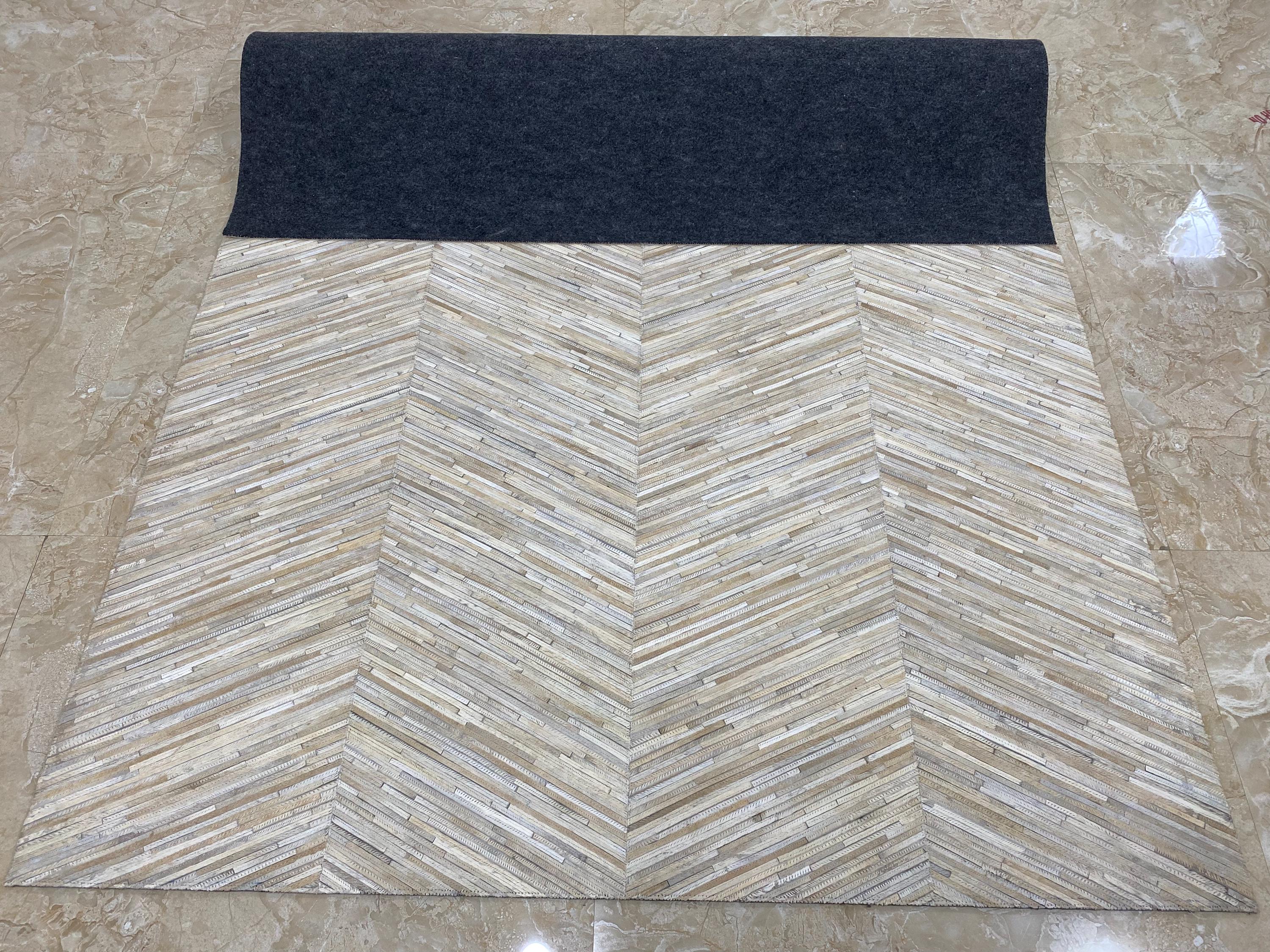 Neutral Chevron Cowhide Rug, Patchwork Leather Area Rug, Scandinavian ...