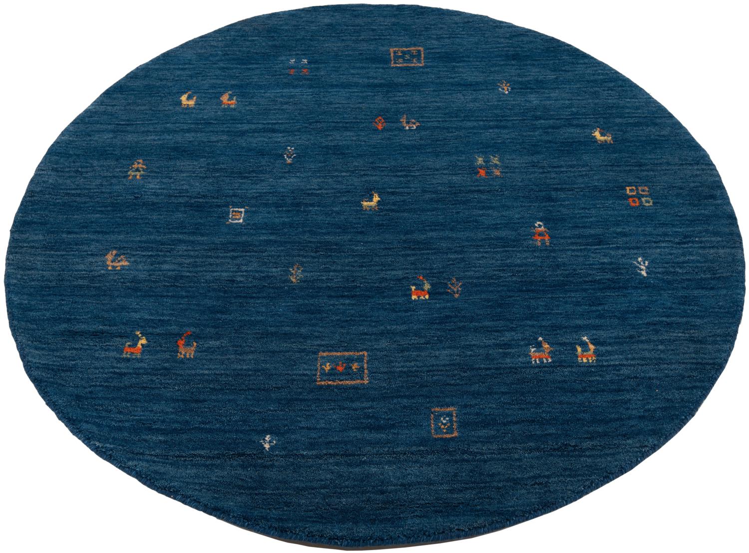 Round Deep Blue Gabbeh Animal Motif Rug Wool, Handloom Lori Baft Tribal ...