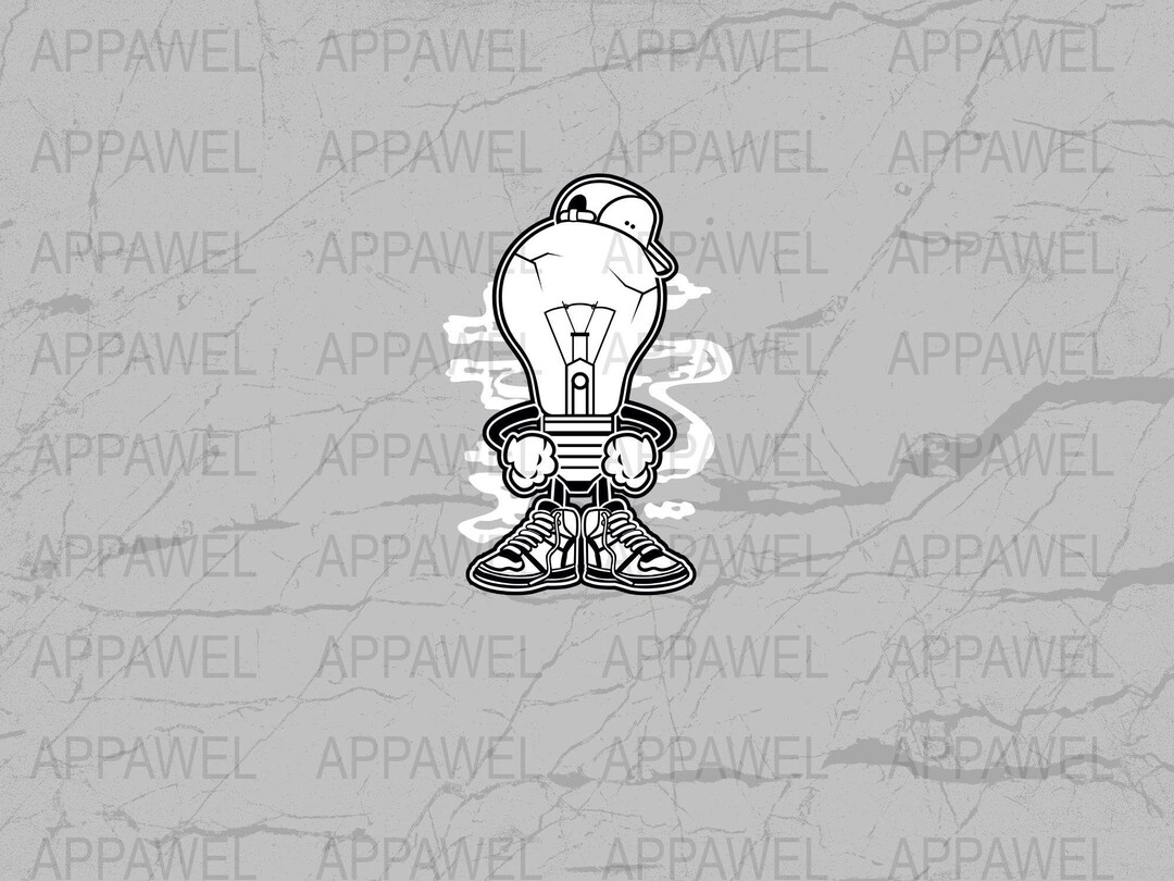 Cool Light Bulb Character Digital Art, Funny Light Bulb Graphic, Hip ...