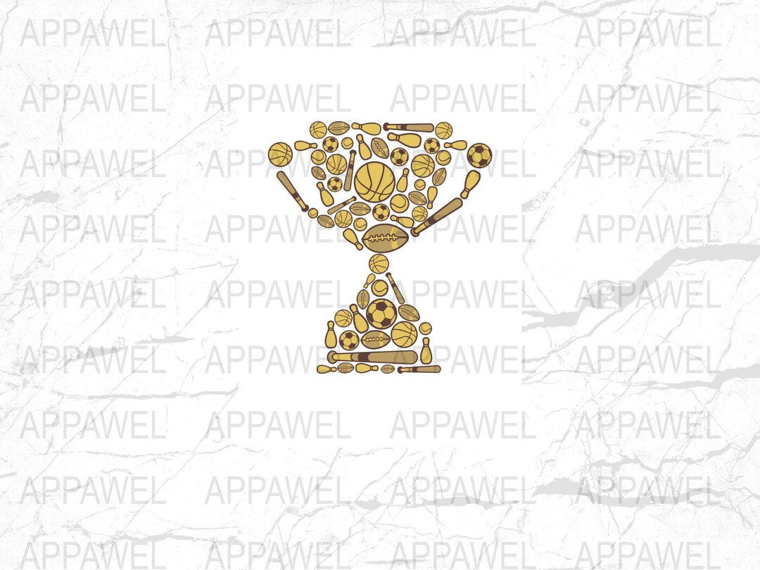 Sports Trophy Clipart, Sports Equipment Digital Download, Trophy Made ...