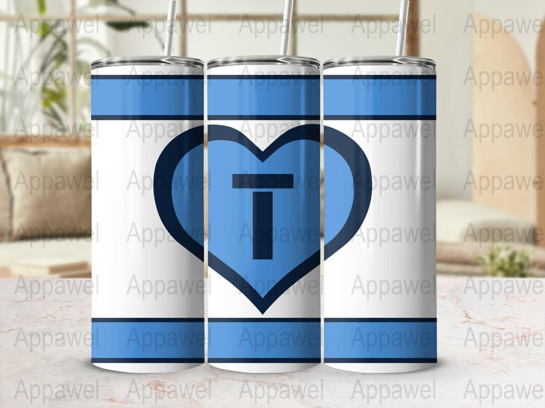Blue Heart T Monogram Tumbler Design, Custom Personalized Tumbler Gift ...