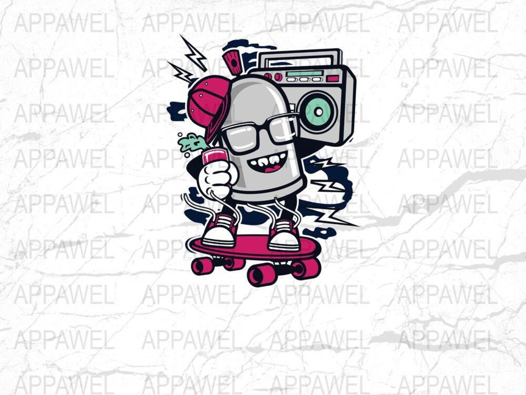 Cool Skater Ghost With Boombox Digital Print, Fun Retro Skateboard Art ...