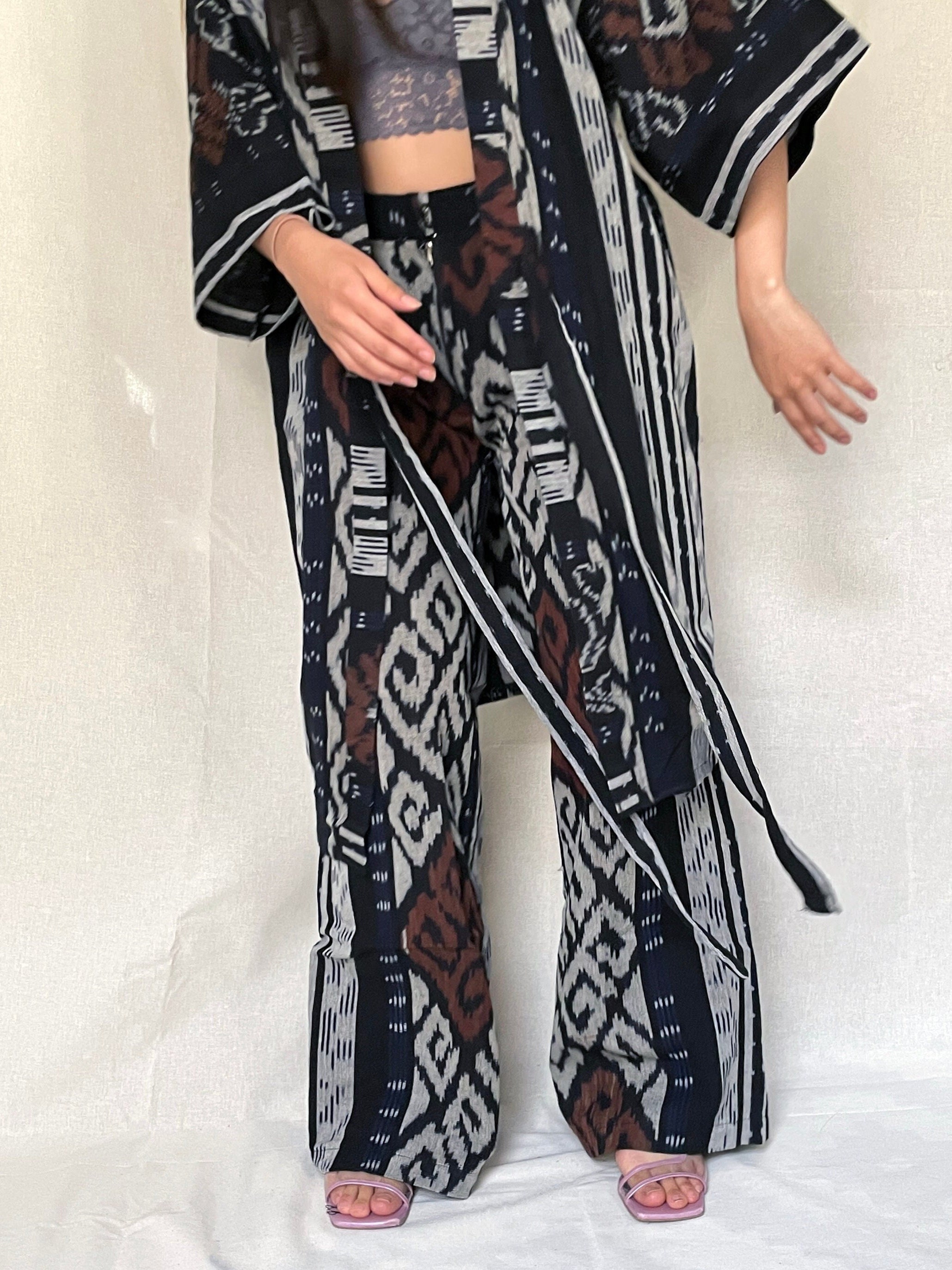 Trousers Tenun Cotton in Tenun Ikat Geometric Black Brown Floral ...