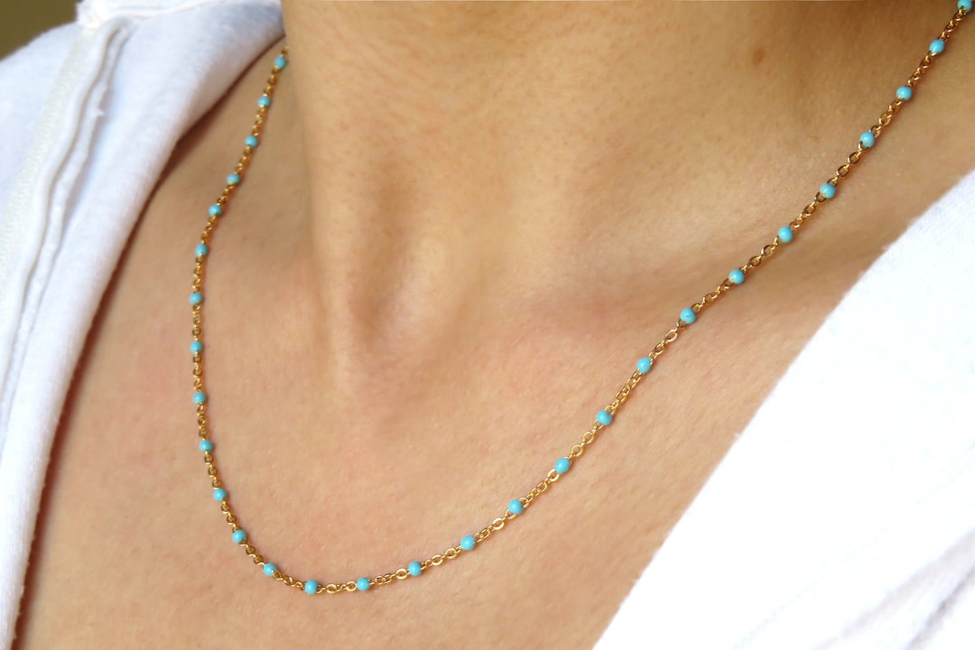 Gold Turquoise Bead Necklace, Turquoise Necklace, Gold Beaded Turquoise ...