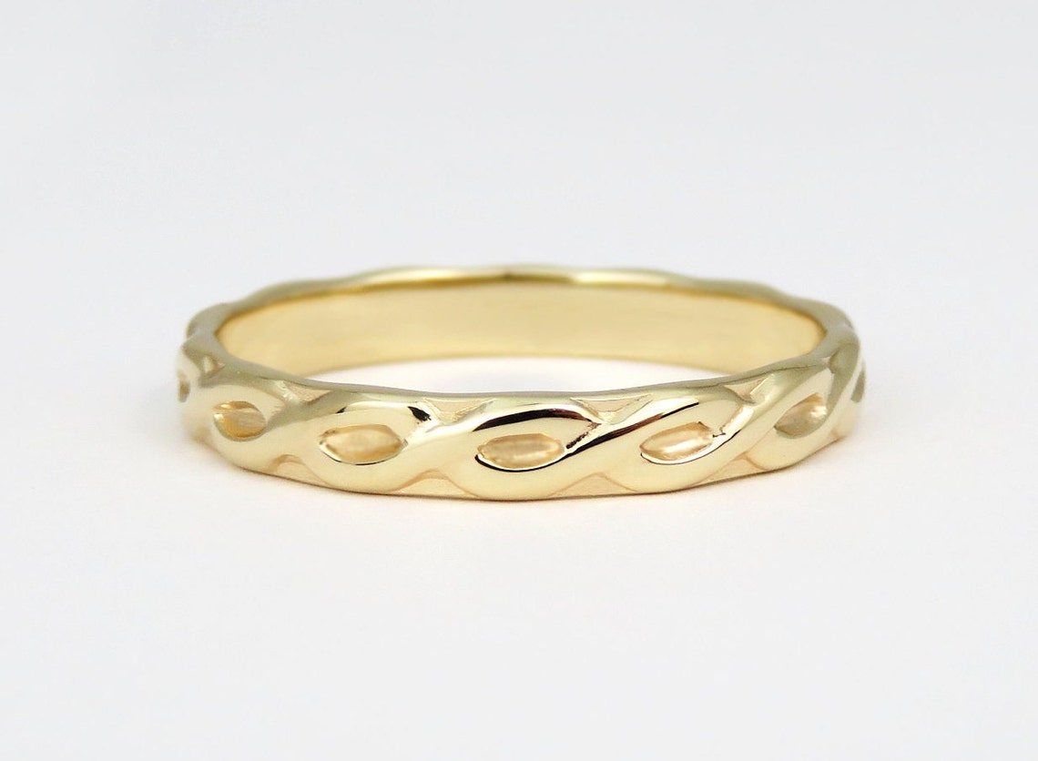14k Gold Pattern Ring Solid Gold Ring Gold Stack Ring 14k - Etsy