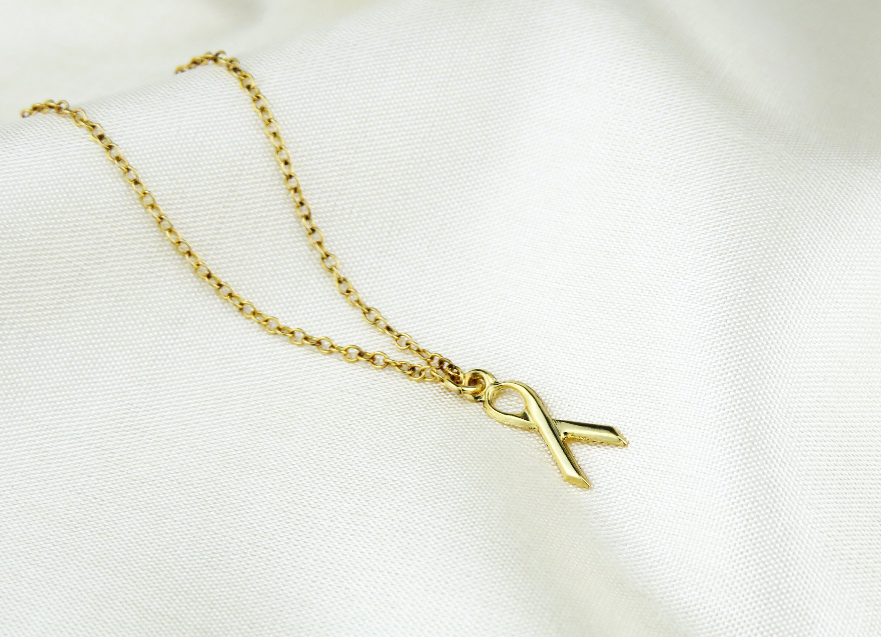 Breast Cancer Necklace Gold Ribbon Necklace Breast Cancer | Etsy