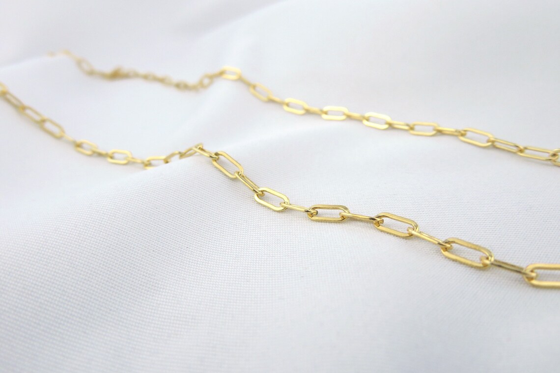 Rectangle Chain Necklace Paperclip Chain Necklace Yellow - Etsy