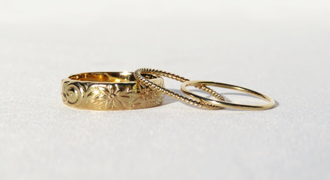 Gold Stacking Ring Set, Set of Rings, Thick Gold Ring, Gold Ring, 14k ...