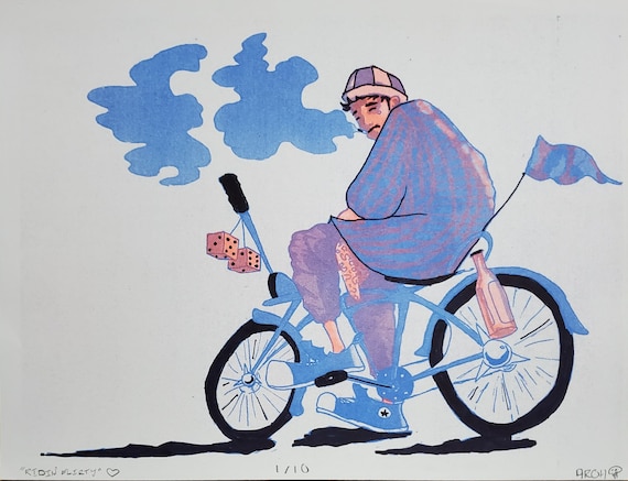 Chicano Low Rider Bike Risograph Print | Etsy