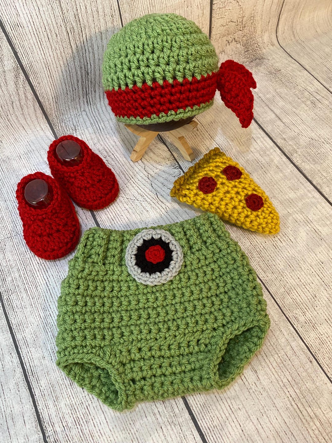Ninja Turtle Inspired Baby Outfit, With Pizza Slice, Crochet Ninja ...