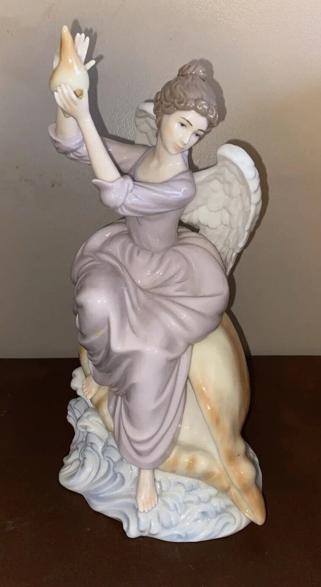 Porcelain O'well angel Sitting on Conch Seashell 12" Statue Figurine - Etsy