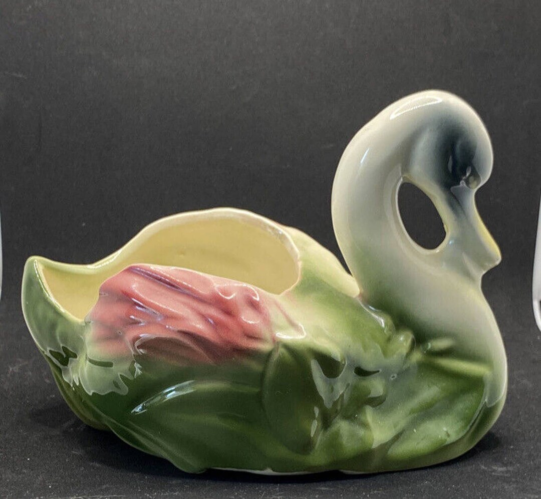 Hull USA Pottery Planter 1950s Swan Pink and Green Vtg - Etsy