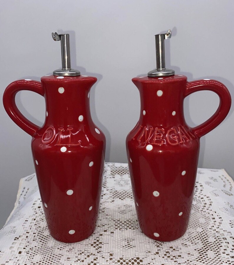 Temptations Red With White Polka Dots Oil & Vinegar Cruet Set - Etsy