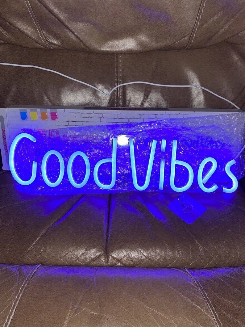Good Vibes Led Lighted Neon Sign Light Blue Wall Decor - Etsy