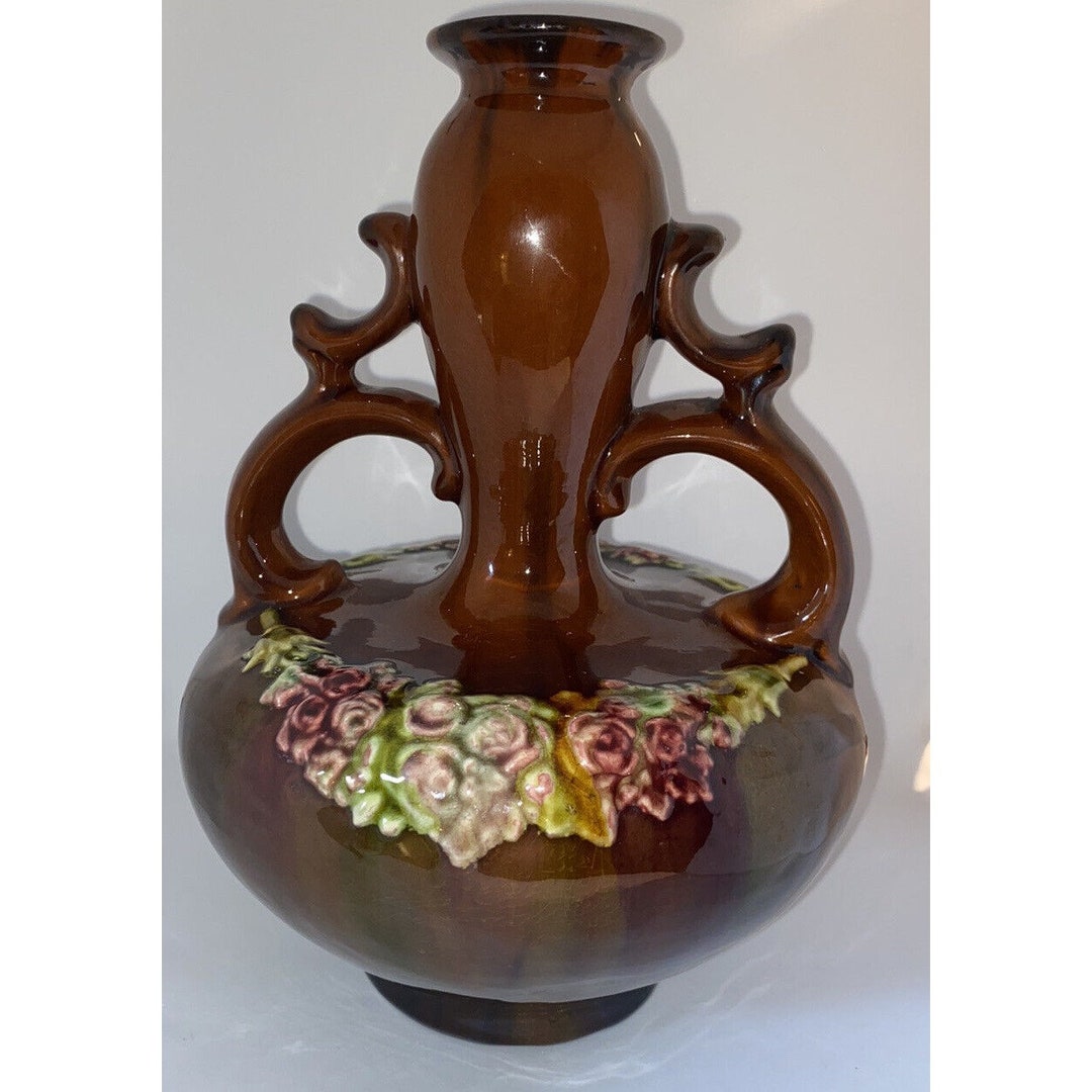 Antique Peters and Reed Double Handled Glazed Vase With Floral - Etsy