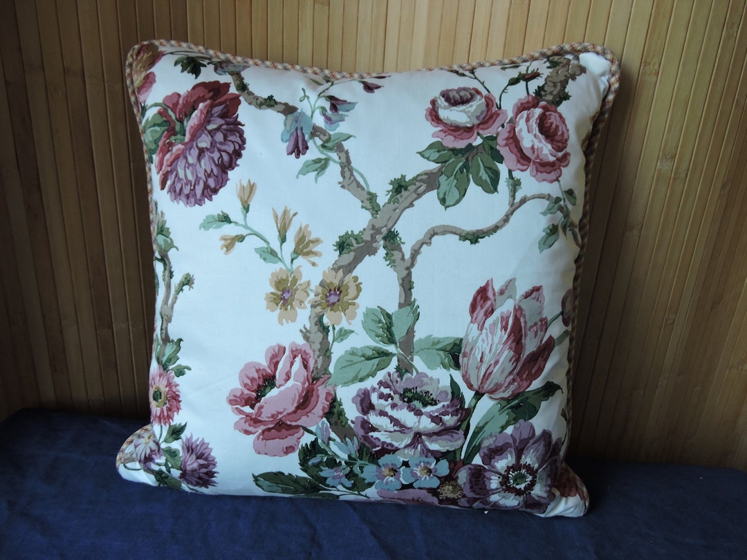 Vintage 100% Cotton CHINTZ Cushion COVER - Floral Pink & Purples ...