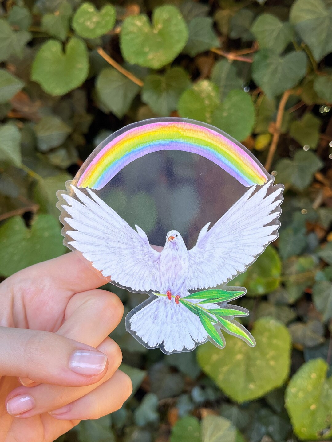 Dove, Rainbow and Olive Branch Watercolor Clear Vinyl Sticker | Baptism ...