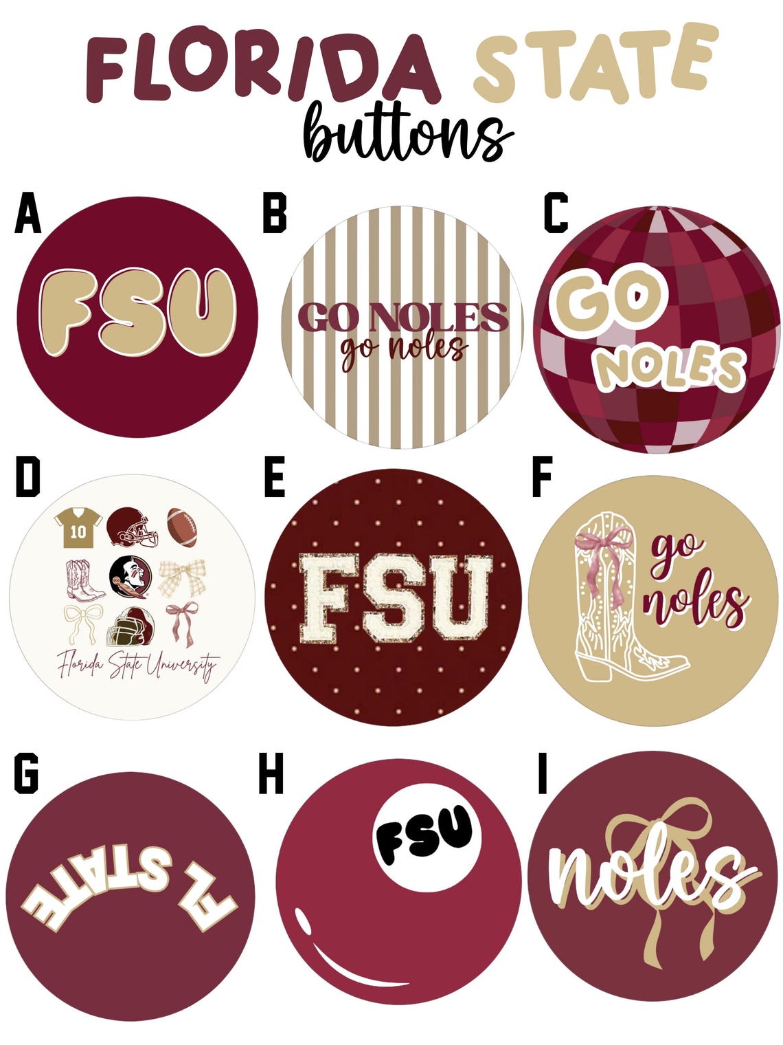 Florida State University - Gameday Buttons - Custom Options Available ...