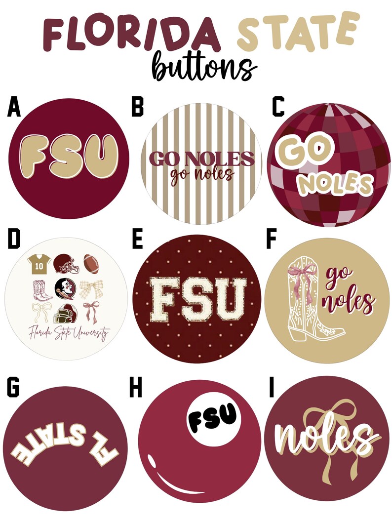 Florida State University - Gameday Buttons - Custom Options Available ...