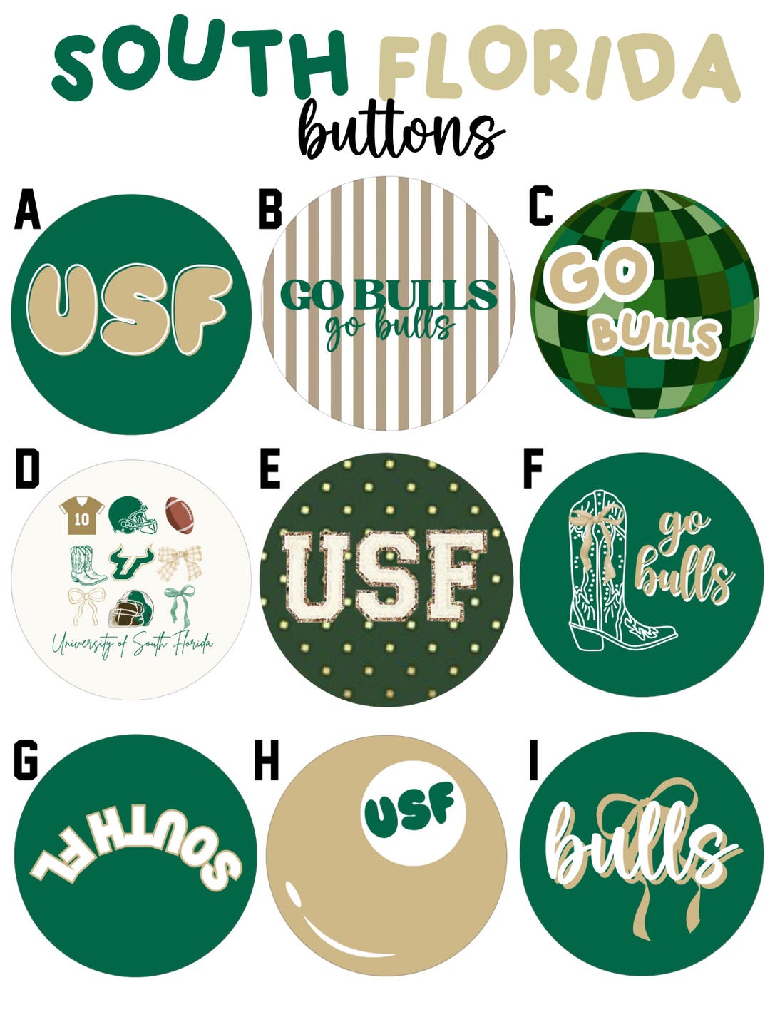 University of South Florida - Gameday Buttons - Custom Options ...