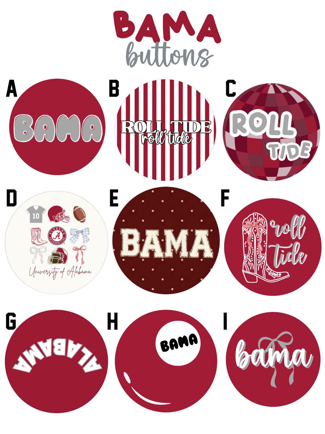 University of Alabama - Gameday Buttons - Custom Options Available - Etsy