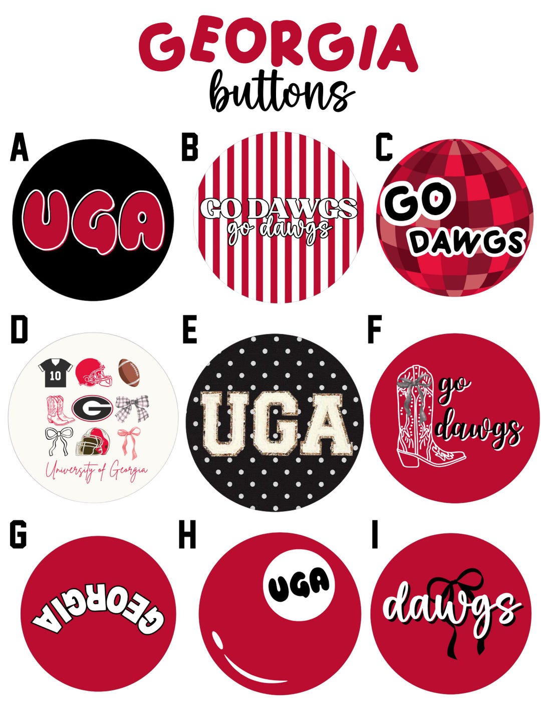University of Georgia - Gameday Buttons - Custom Options Available - Etsy