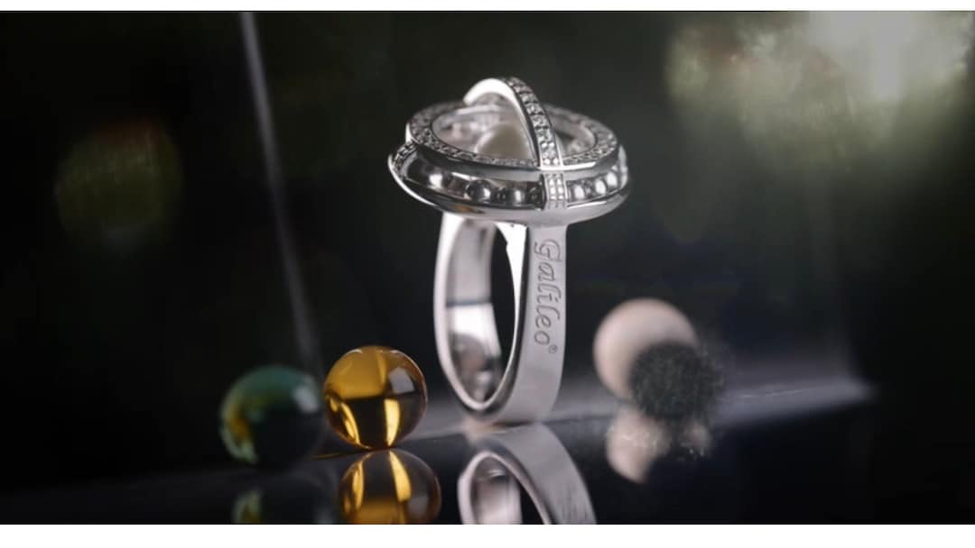 Galileo Ring Kinetic Ring With Interchangeable Central Sphere, Silver ...