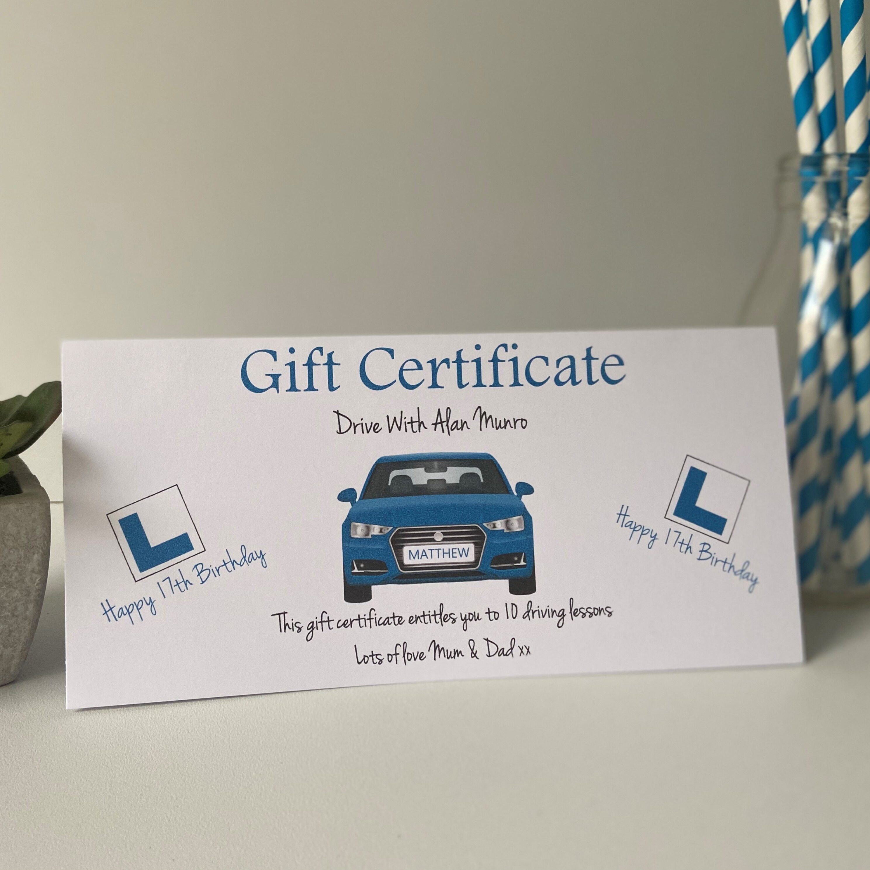 Personalised Driving Lessons Gift Certificate Wallet Birthday - Etsy UK