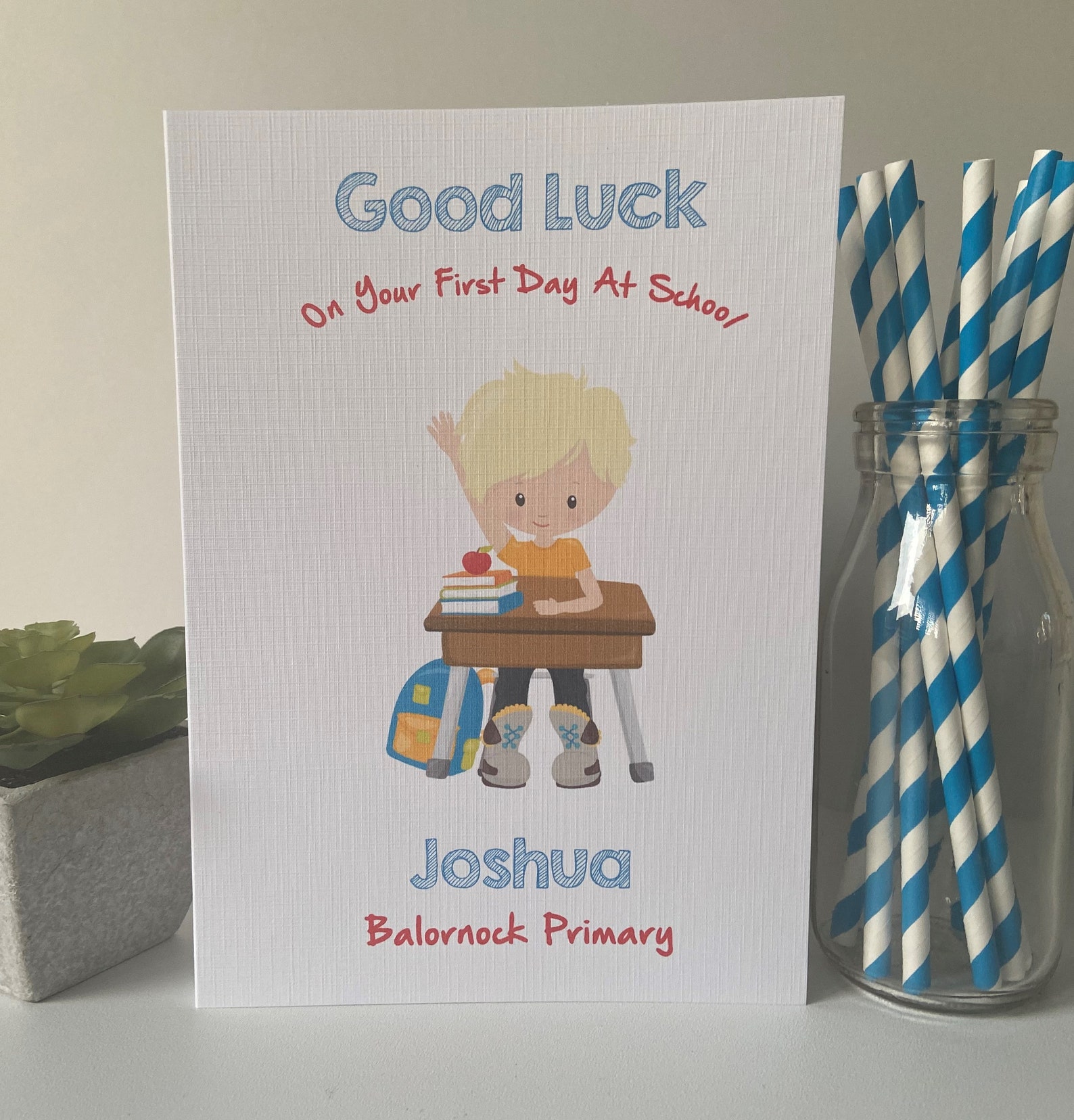 Personalised Good Luck on Your First Day School Card Boy - Etsy