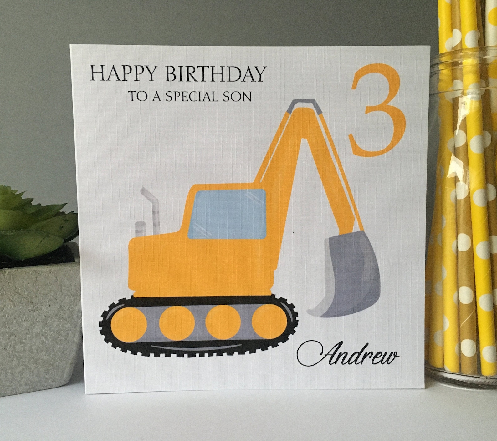 Personalised Boys Digger Birthday Card Construction 3rd 4th - Etsy