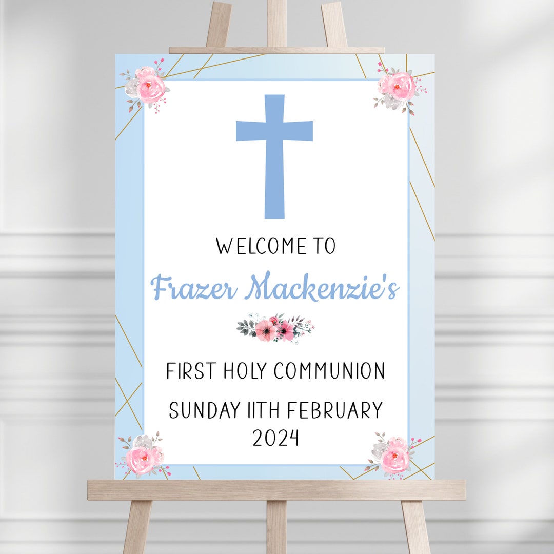 Custom First Holy Communion Welcome Sign Decorations for Personalised ...