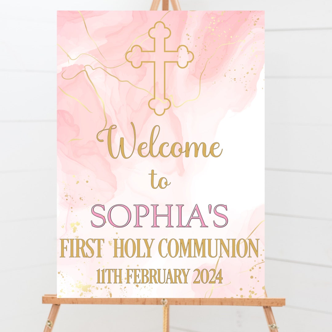 Custom First Holy Communion Welcome Sign Decorations for Personalised ...