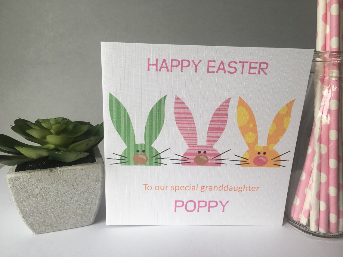Personalised Easter Card Boy Girl Easter Bunnies Daughter | Etsy UK