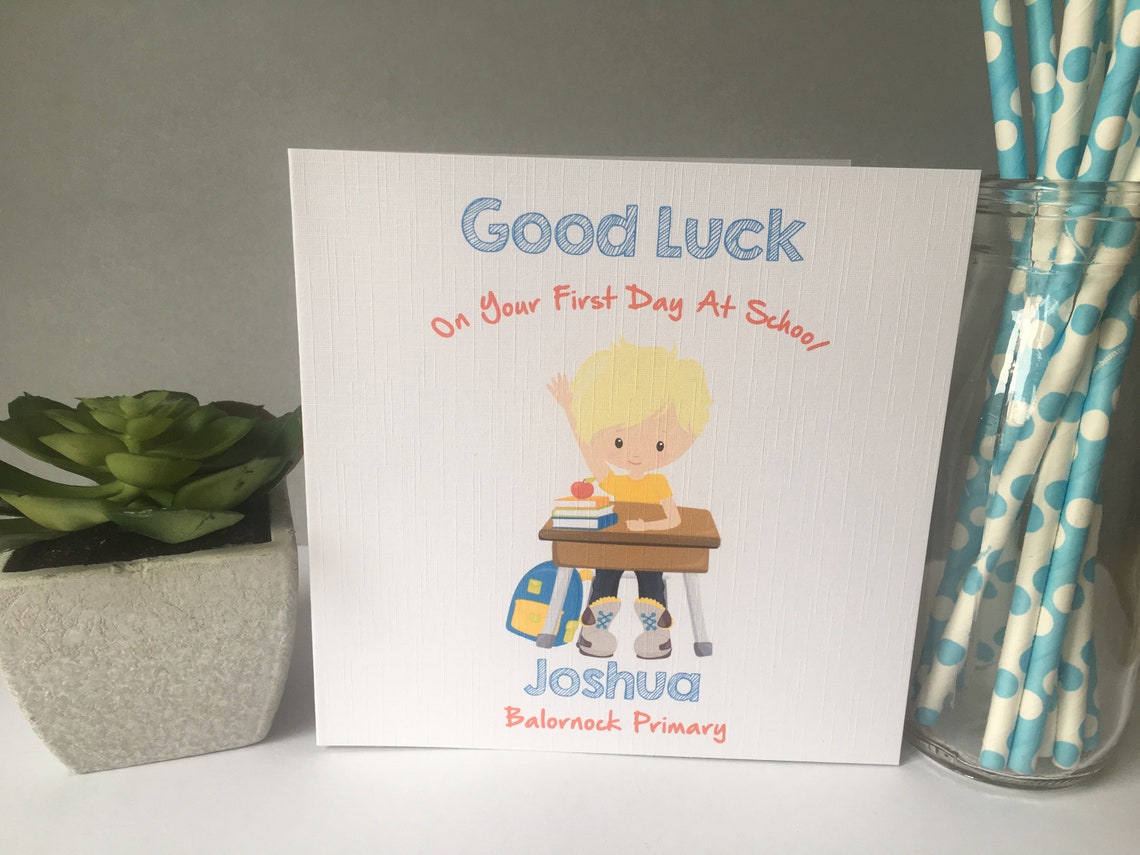 Personalised Good Luck On Your First Day School Card Boy | Etsy